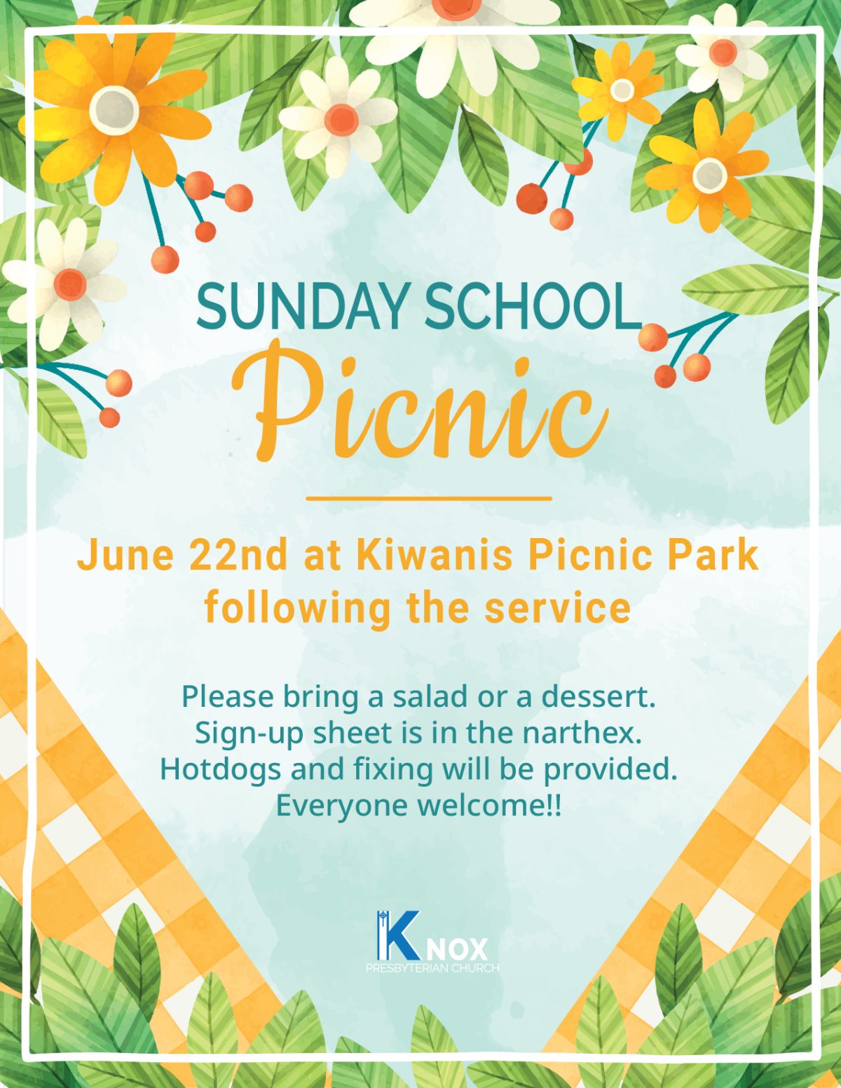 Sunday School Picnic, June 22nd, 2025 – Knox Presbyterian Church Red Deer