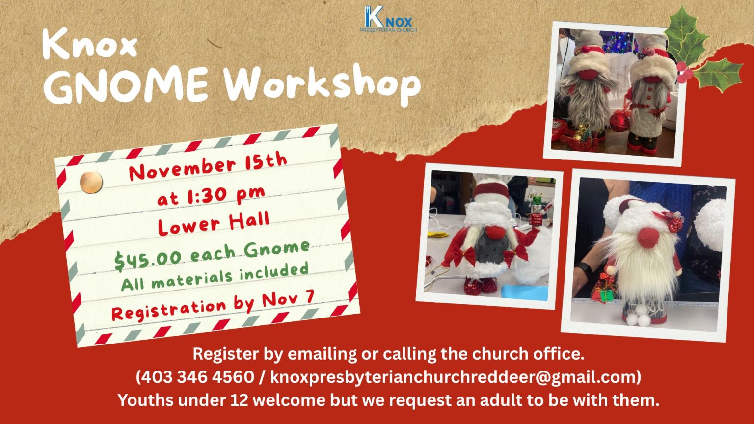 Knox Gnome Workshop, November 15th – Knox Presbyterian Church Red Deer